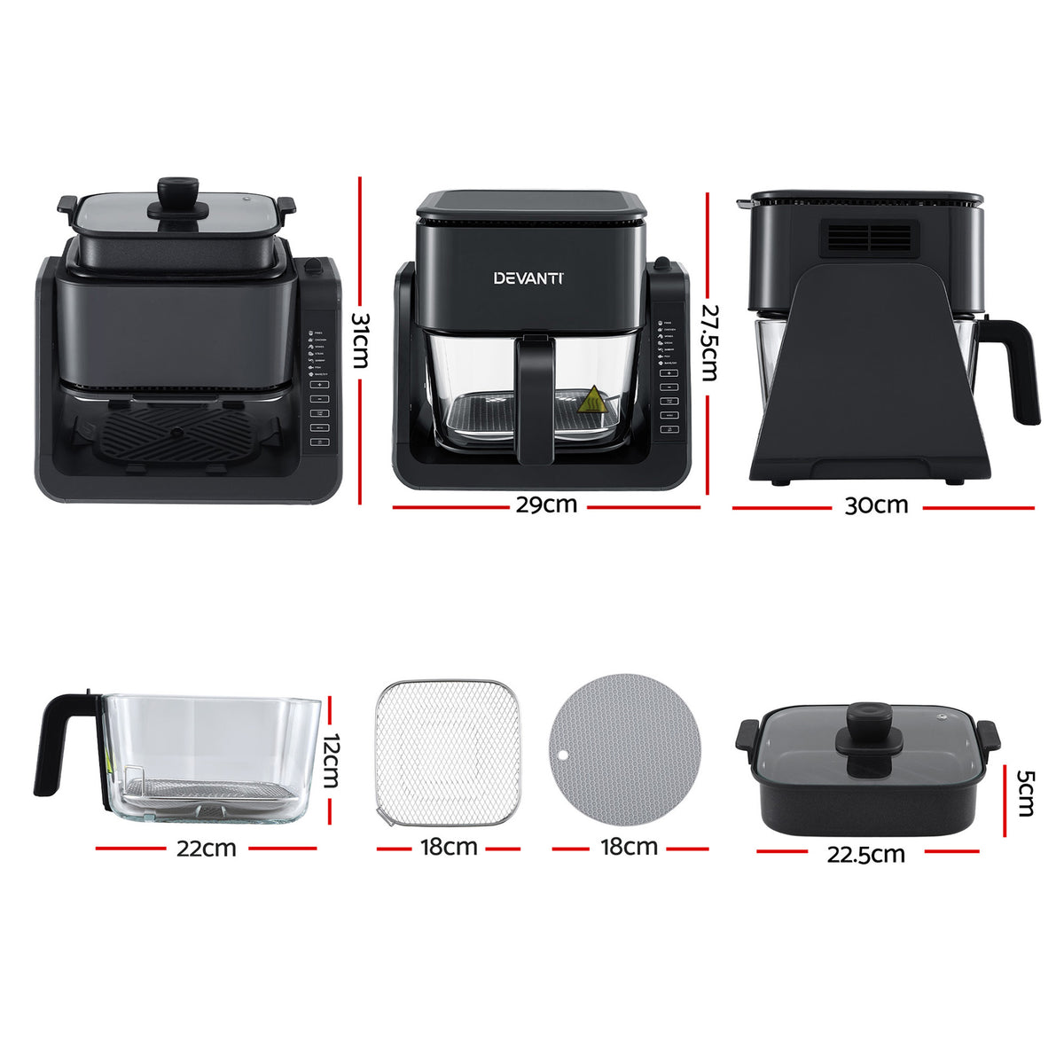 Devanti 2-IN-1 Air Fryer 5.5L Dual Zone Fryers Electric Cooker with To