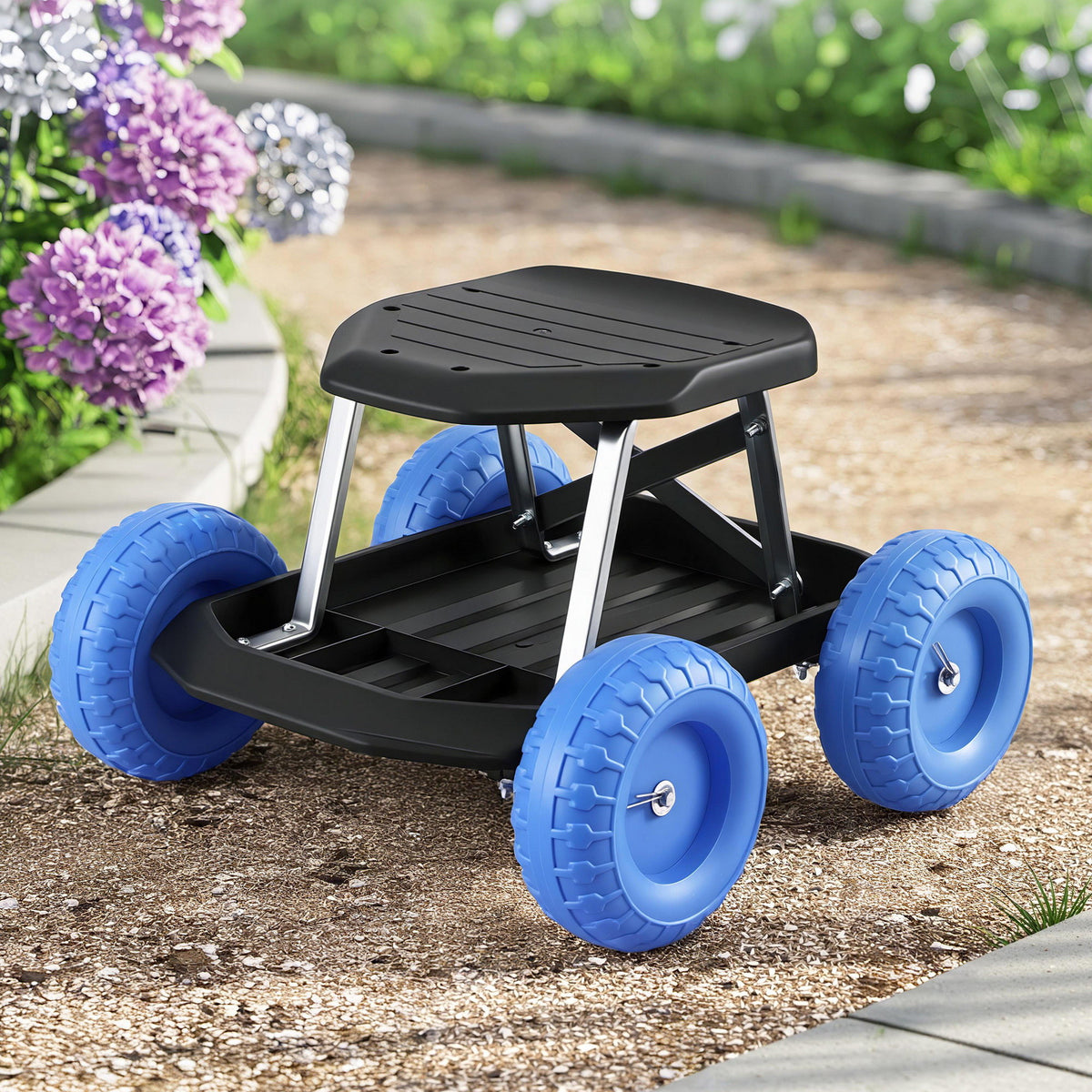 Gardeon Garden Cart Seat with Wheels, Rolling Work Stool with Tool Sto