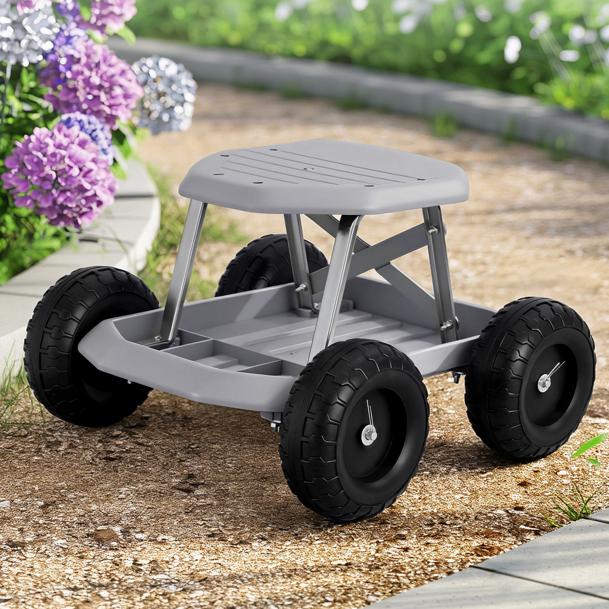 Gardeon Garden Cart Seat with Wheels, Rolling Work Stool with Tool Sto