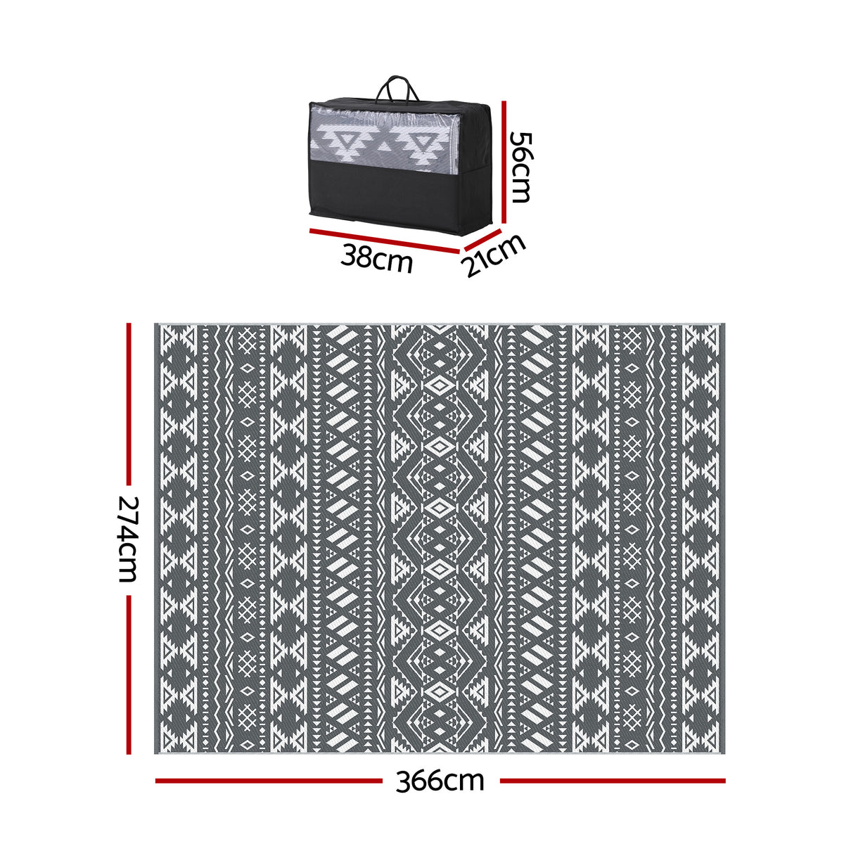 Gardeon Outdoor Rugs 274x366cm Large Carpet Reversible Area Mat PP Dua