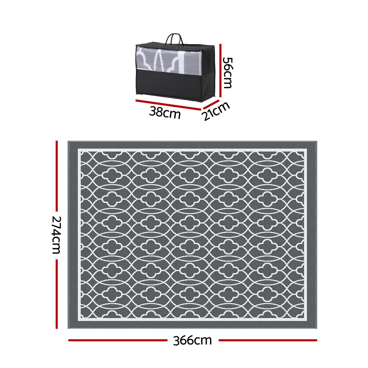 Gardeon Outdoor Rugs 274x366cm Large Carpet Reversible Area Mat PP Dua