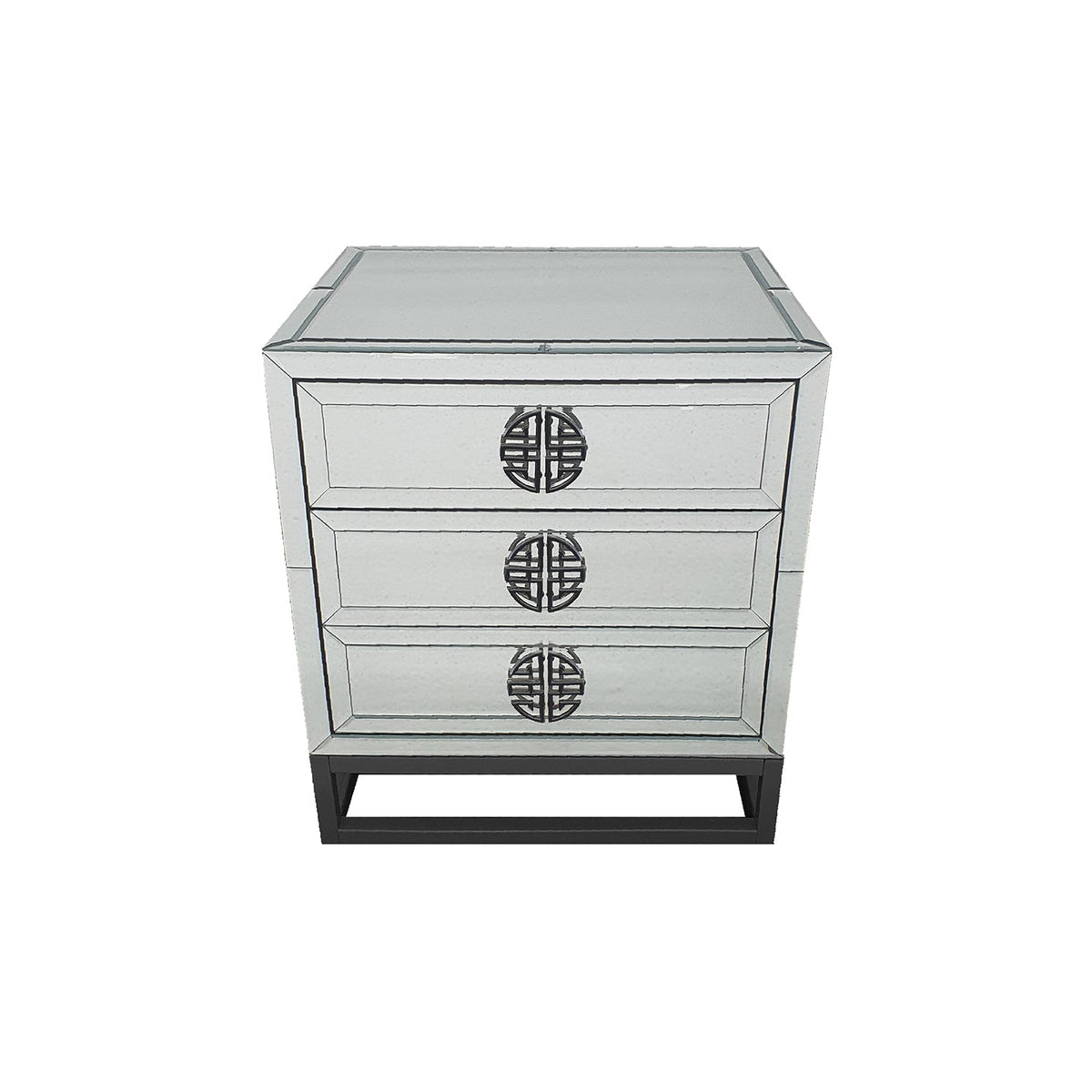 Athens Mirrored Bed Side Table -Black