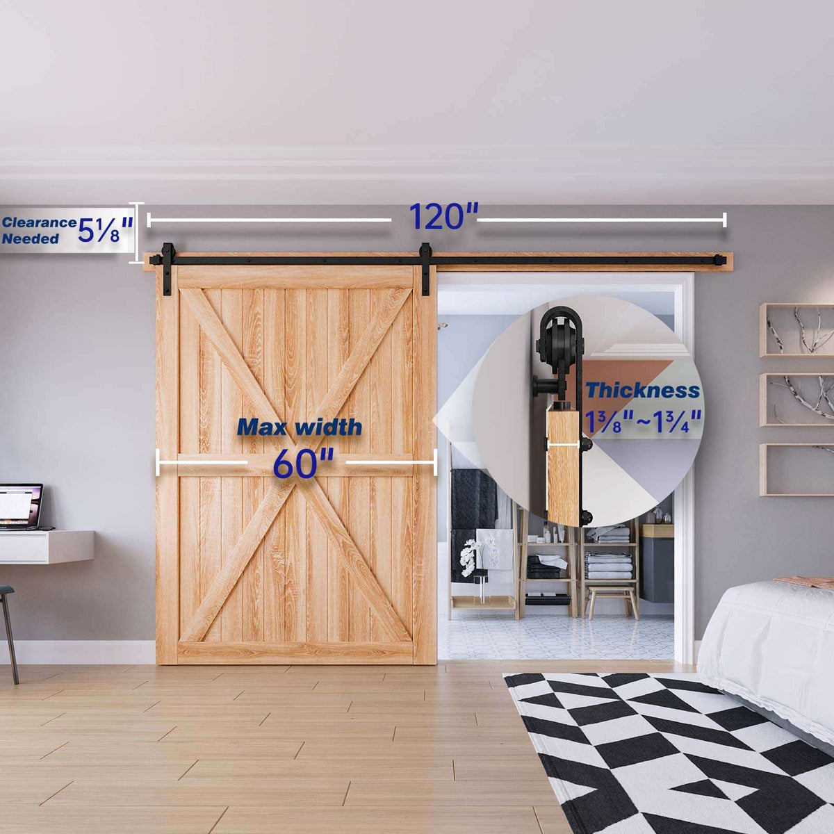 3m Heavy Duty Sliding Barn Single Door Hardware Kit Damper Track Rail ...