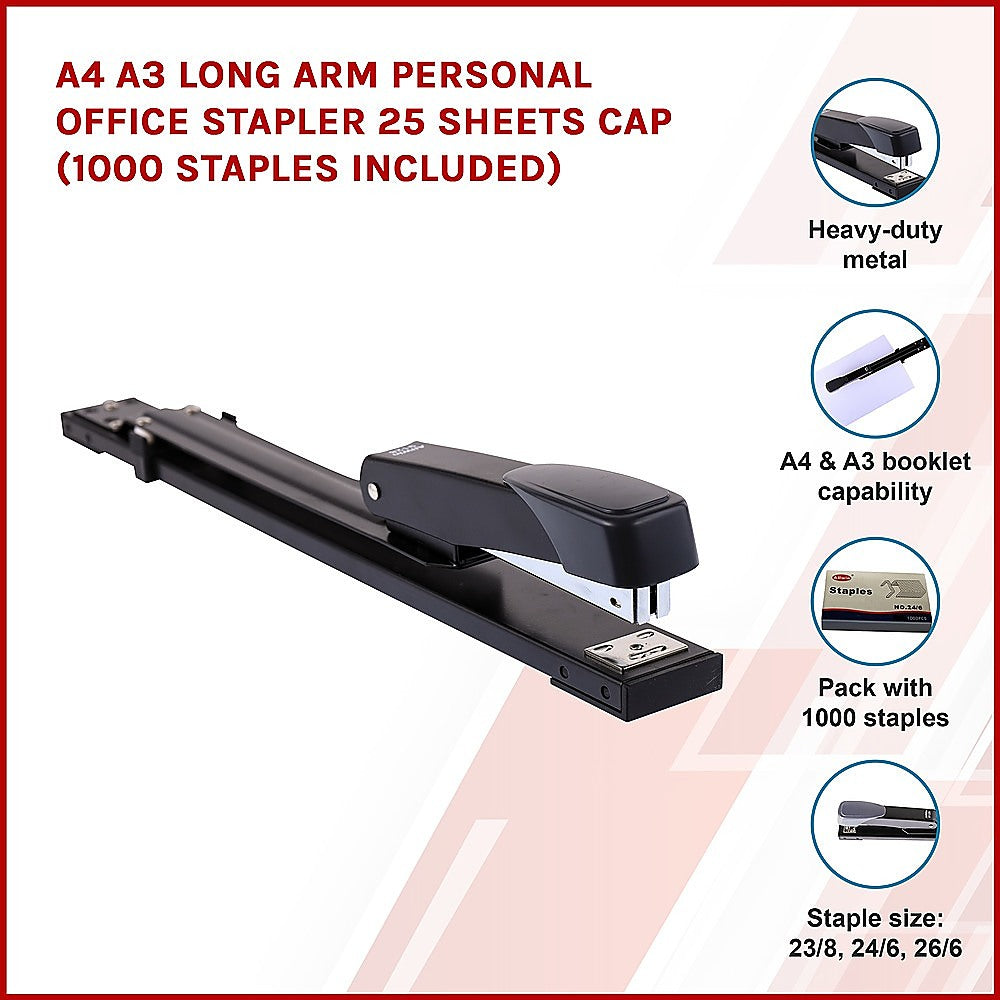 A4 A3 Long Arm Personal Office Stapler 25 sheets CAP (1000 staples inc