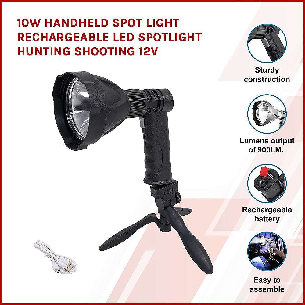 10W Handheld Spot Light Rechargeable LED Spotlight Hunting Shooting 12 ...