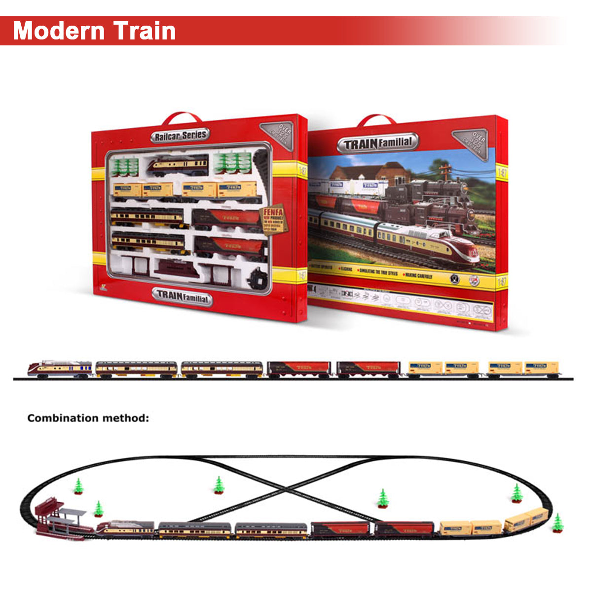 Electric Modern Toy Train Set Vehicle Rail Track Carriages With sound ...