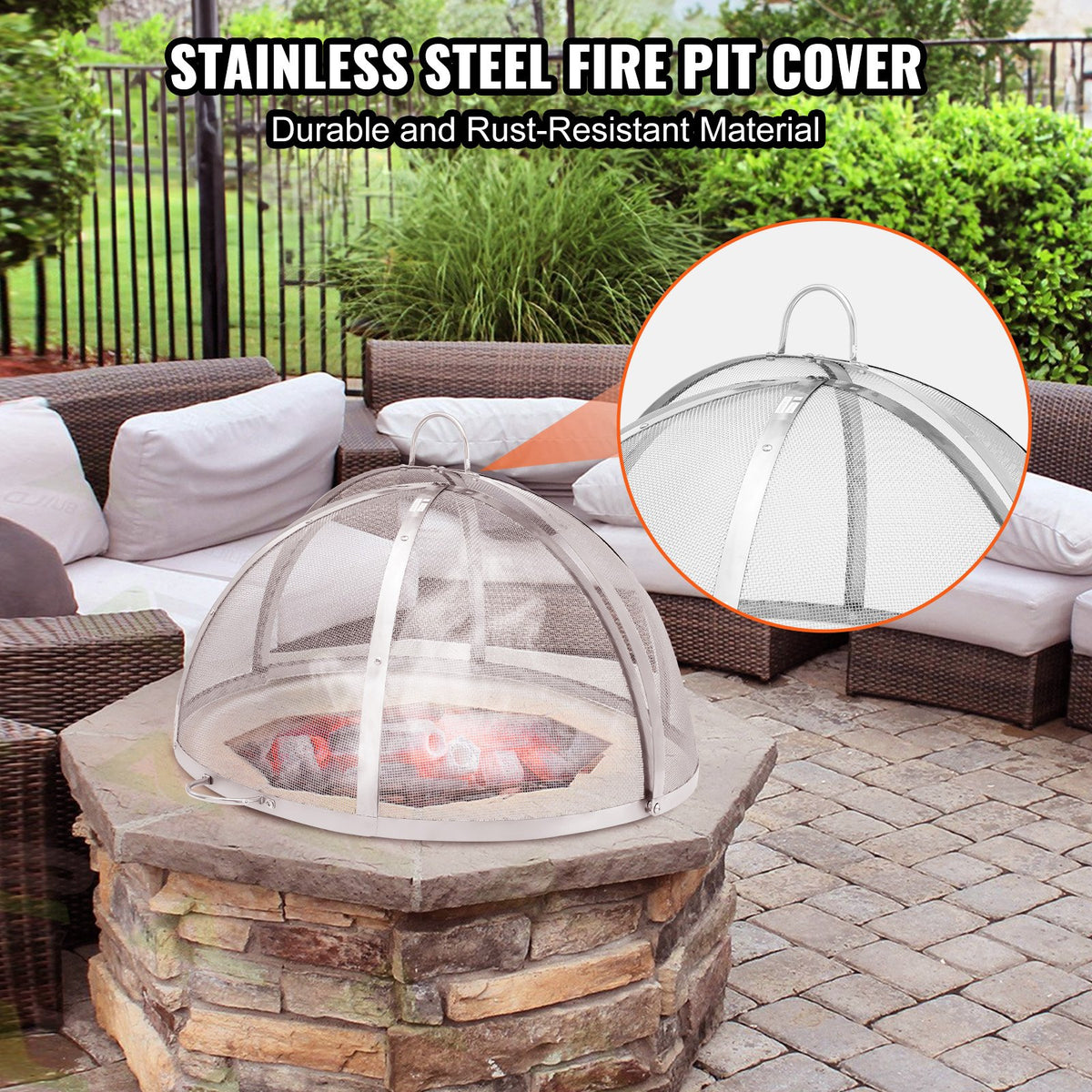 VEVOR Firepit Spark Screen Lid, 30" Diameter, Outdoor Firepit Ring Cov