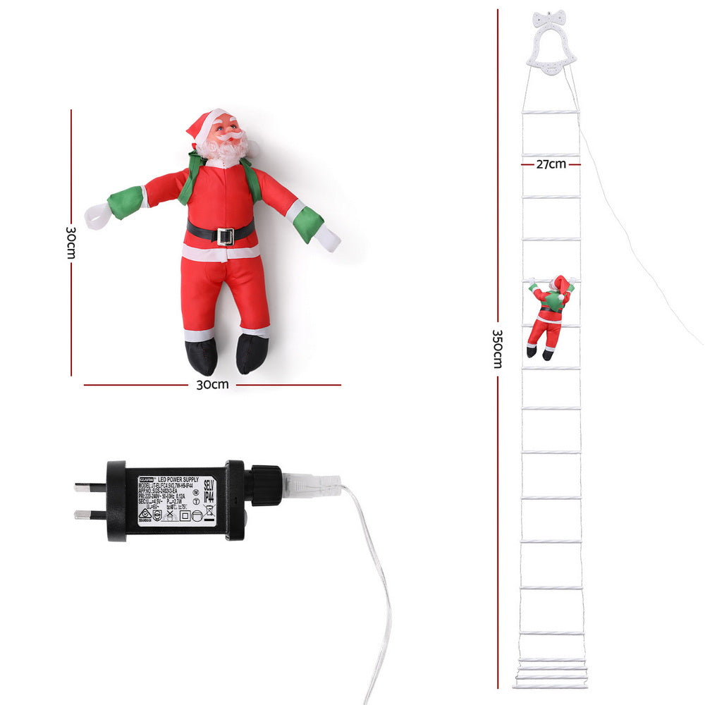 Jingle Jollys 3.5M Christmas Lights 300 LED Ladder Light with Santa Cl